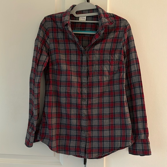 J. Crew Factory | Tops | J Crew The Perfect Shirt Red And Gray Plaid ...
